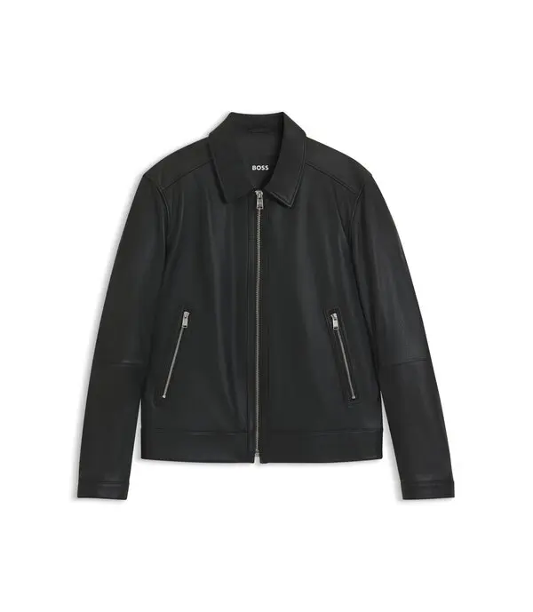 BOSS Leather Zip-up Jacket With Metal Trims - Black
