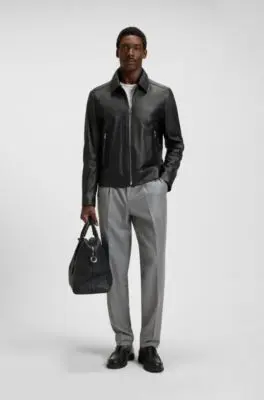 BOSS Leather Zip-up Jacket With Metal Trims - Black