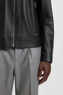 BOSS Leather Zip-up Jacket With Metal Trims - Black