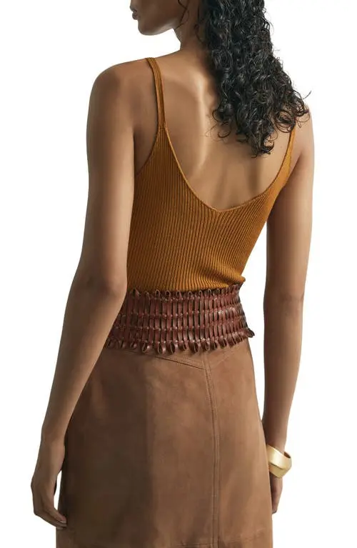 REISS Cara Ribbed Silk Blend V-neck Sweater Tank With Horsebit Hardware - Rust