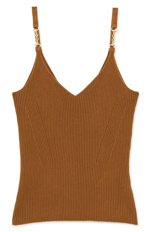 REISS Cara Ribbed Silk Blend V-neck Sweater Tank With Horsebit Hardware - Rust
