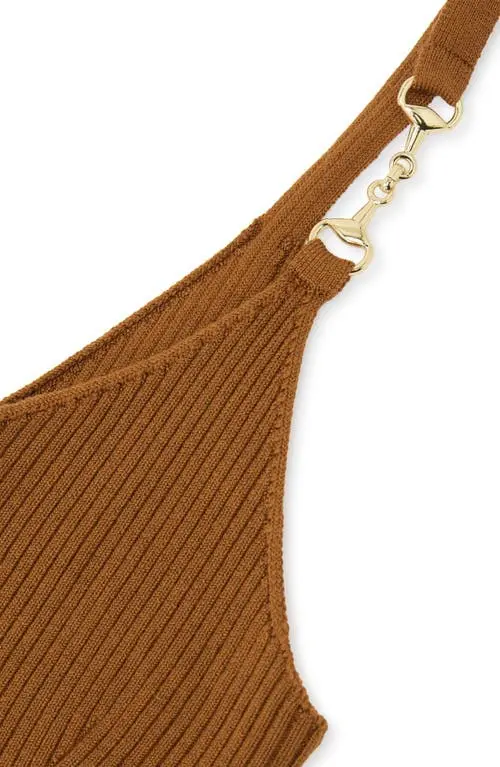 REISS Cara Ribbed Silk Blend V-neck Sweater Tank With Horsebit Hardware - Rust