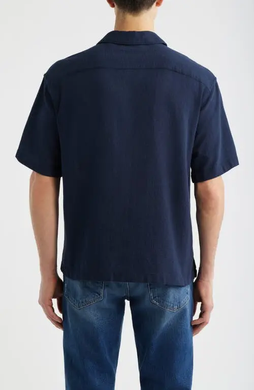FRAME Open Weave Short Sleeve Button-up Shirt - Navy