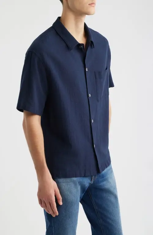 FRAME Open Weave Short Sleeve Button-up Shirt - Navy
