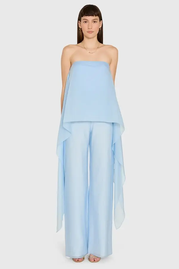 Amanda Uprichard Jenny Strapless Draped Overlay Wide-leg Jumpsuit - Baby Blue