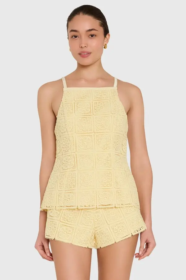 Amanda Uprichard Alaska Crochet Lace Square Neck Tank Top - Cornsilk