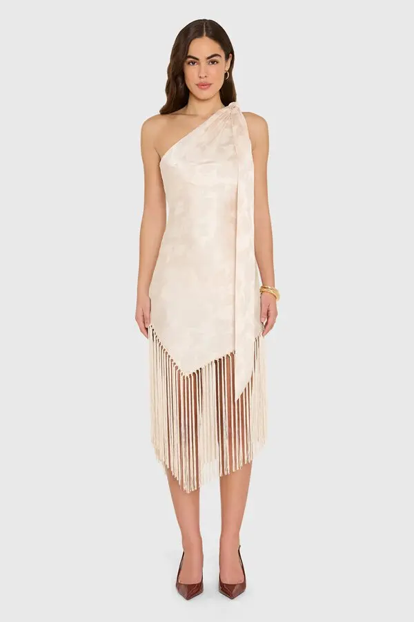 Amanda Uprichard Chrishell One-shoulder Fringe Mini Dress - Vanilla