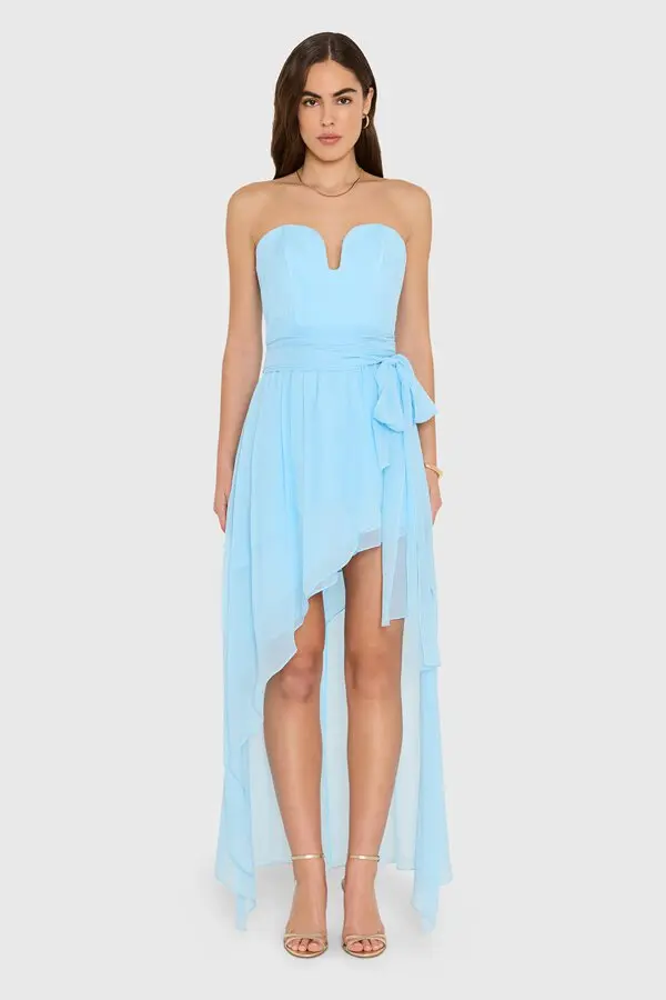 Amanda Uprichard Strapless Maxi Dress With Asymmetrical Hem - Pacific
