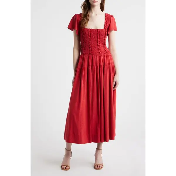 Moon River Square Neck Smocked Maxi Dress