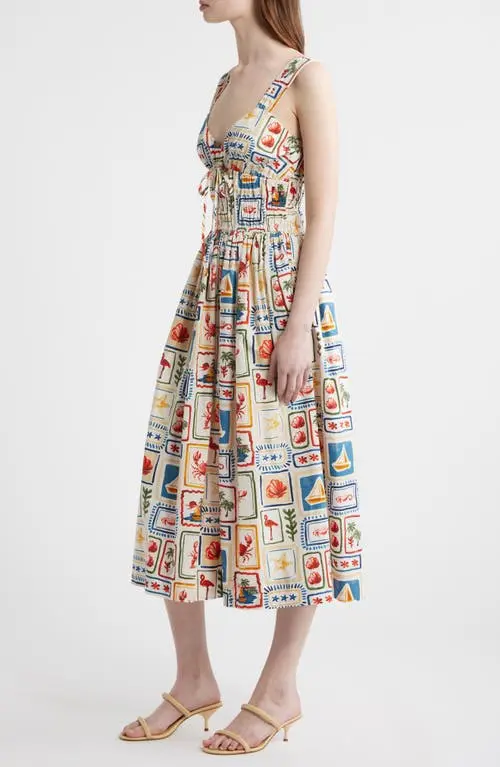 Moon River Postcard Print Cotton Midi Dress
