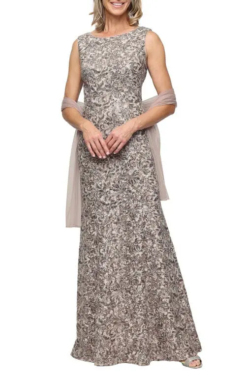 Alex Evenings Beaded Gown With Shawl