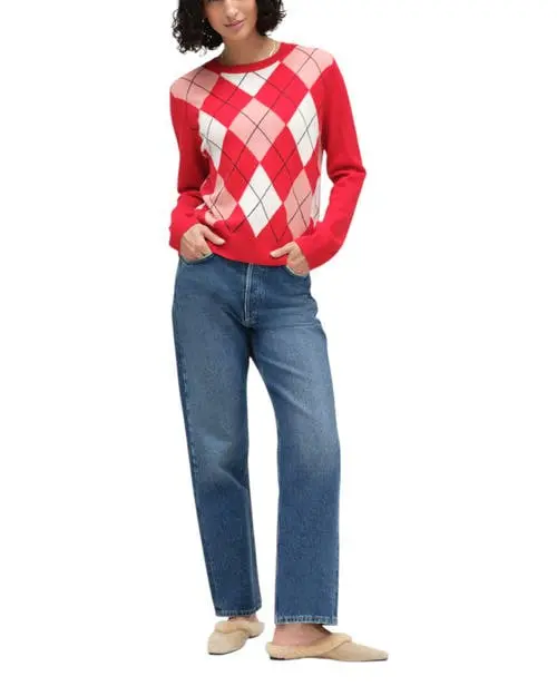 Chinti & Parker Wool-cashmere Argyle Crew Neck Pullover - Red