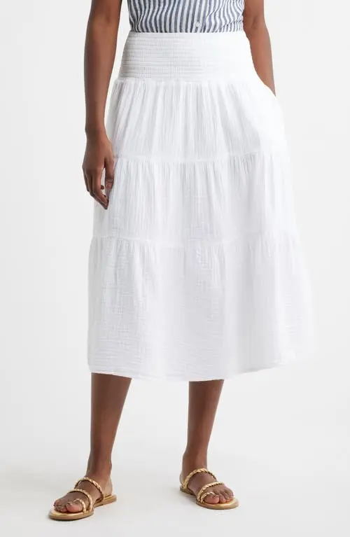 Caslon Tiered Cotton Gauze Midi Skirt - White