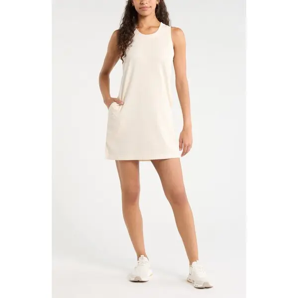 Zella Piqué Mesh Scuba Tank Dress - Ivory Whitecap
