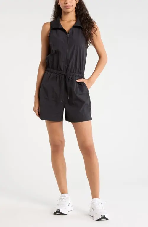 Zella Travel Lite Zip-up Sleeveless Romper - Black
