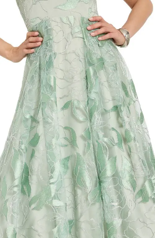 TAHARI ASL Metallic Embroidered V-neck Midi Dress