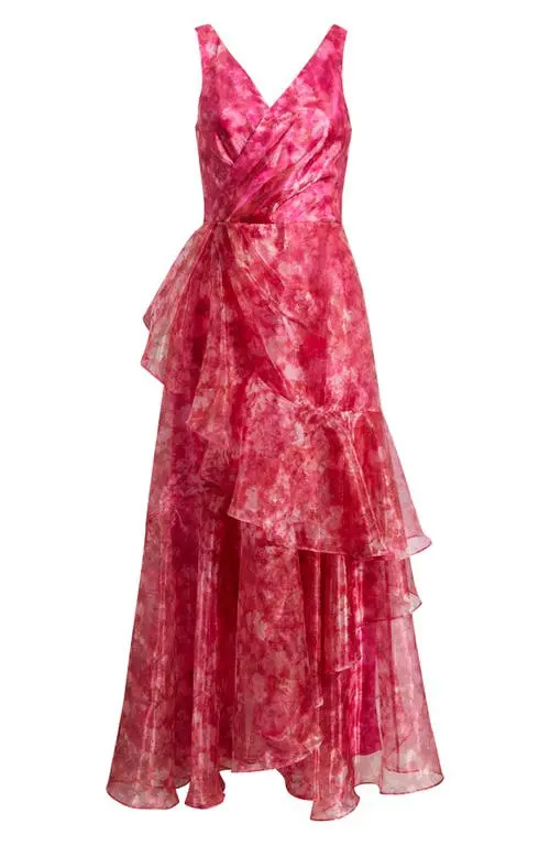 Eliza J Sleeveless Floral Ruffle Evening Gown