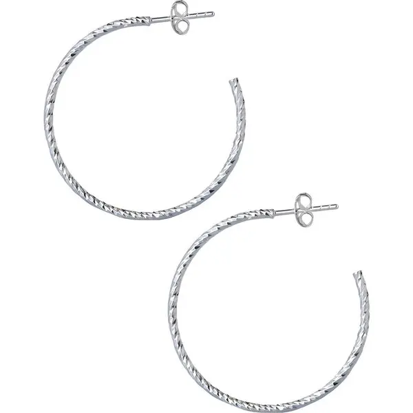 Argento Vivo Diamond Cut Hoop Earrings - Silver