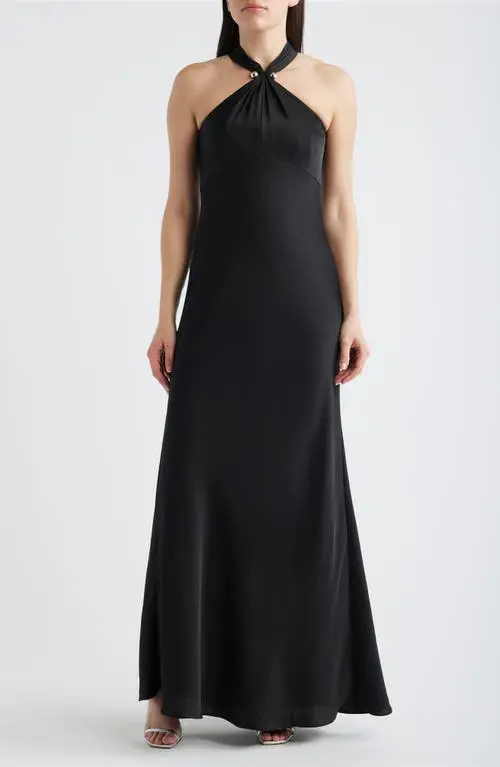 Vince Camuto Satin Halter Gown - Black