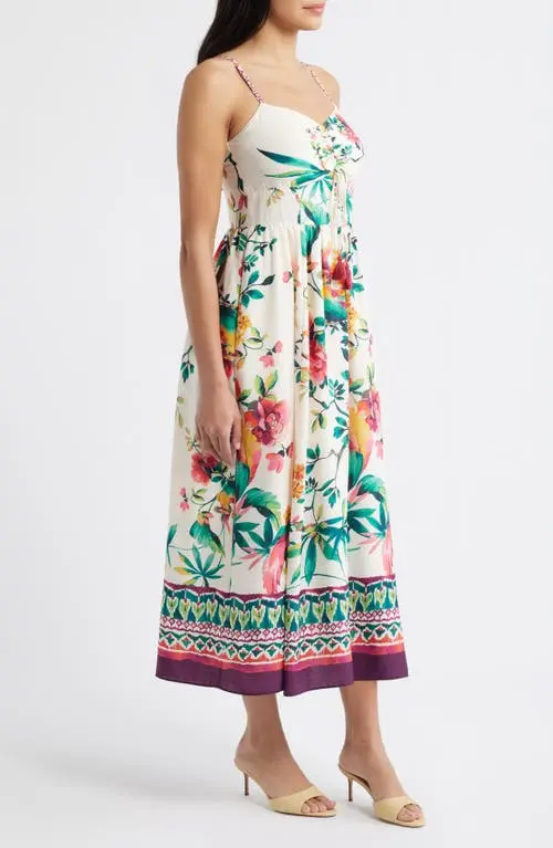 Eliza J Floral Border Print Midi Dress