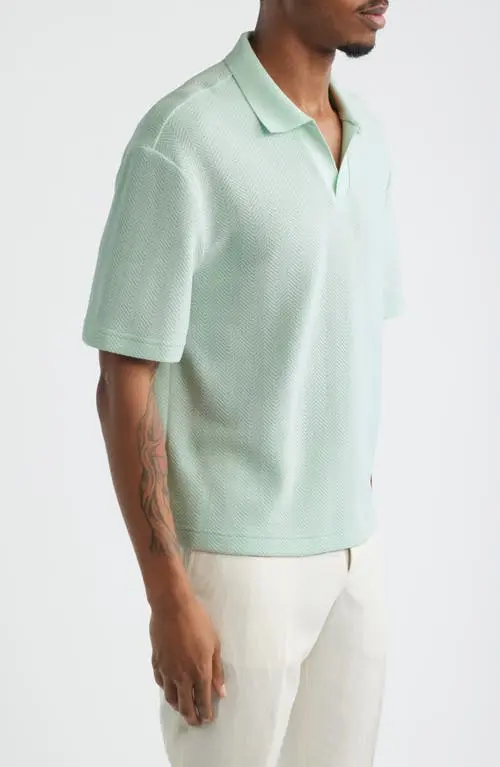 OPEN EDIT Knit Johnny Collar Polo - Green Cloud