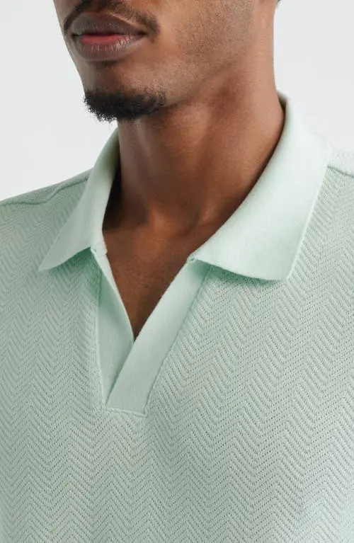 OPEN EDIT Knit Johnny Collar Polo - Green Cloud