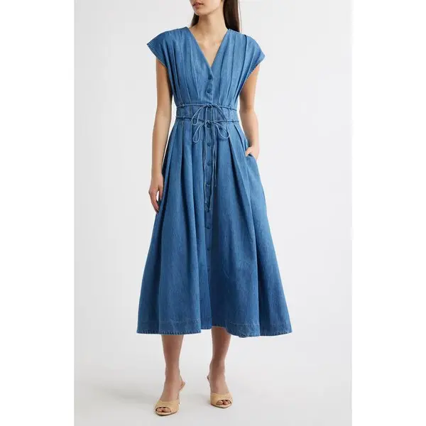 FREEMARKET Pleat Denim Midi Shirtdress - Indigo