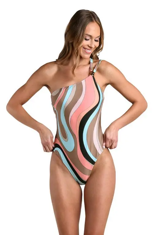 L'Agence Karmin Swirl One-shoulder Swimsuit