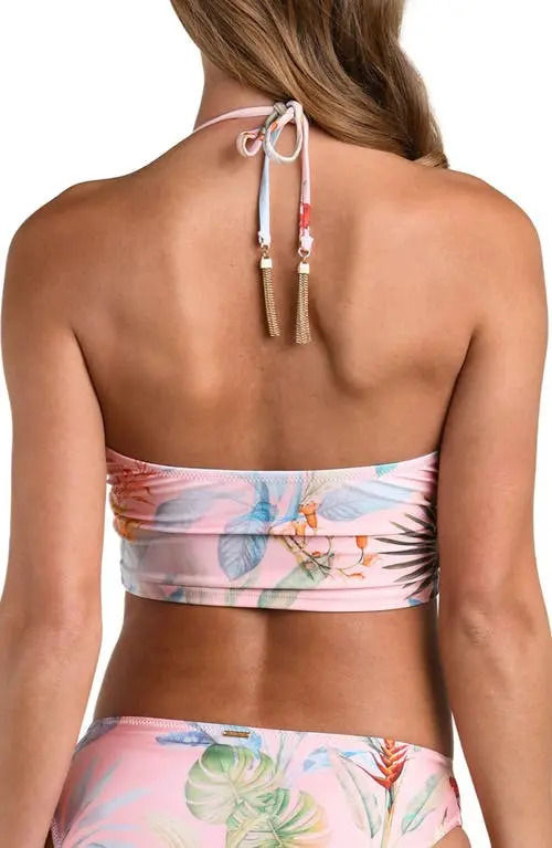 L'AGENCE Tropical Print Halter Swim Top With Tassels