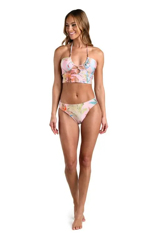 L'AGENCE Tropical Print Halter Swim Top With Tassels