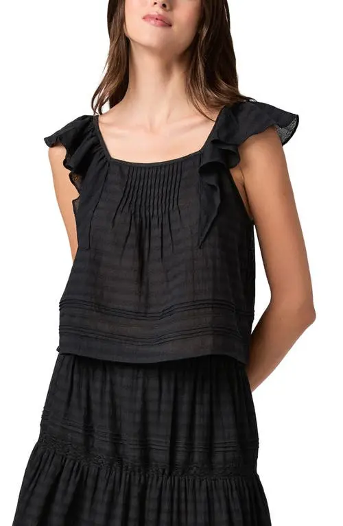 Paige Oaks Pintuck Ruffle Top - Black