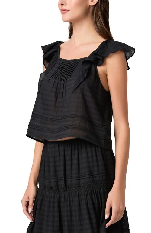 Paige Oaks Pintuck Ruffle Top - Black