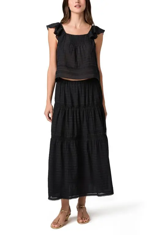 Paige Oaks Pintuck Ruffle Top - Black