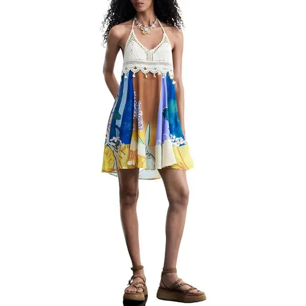 Desigual Sleeveless Crochet Minidress - Multi Blue