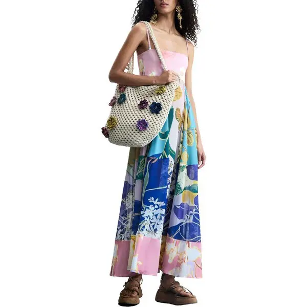 Desigual Mix Print Strapless Maxi Dress - Multi Blue