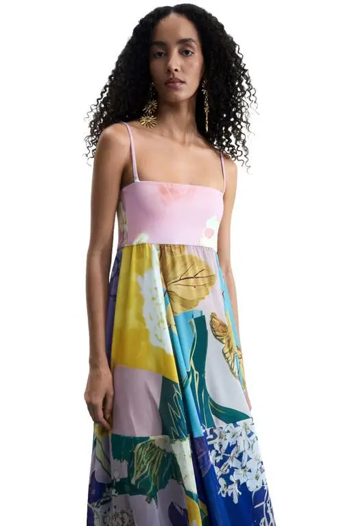Desigual Strapless Maxi Dress With Patchwork Floral Print
