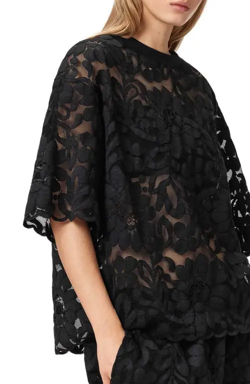 ALLSAINTS Amelie Floral Lace T-shirt - Black