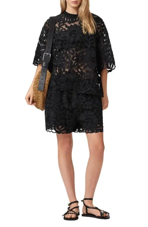 ALLSAINTS Amelie Floral Lace T-shirt - Black