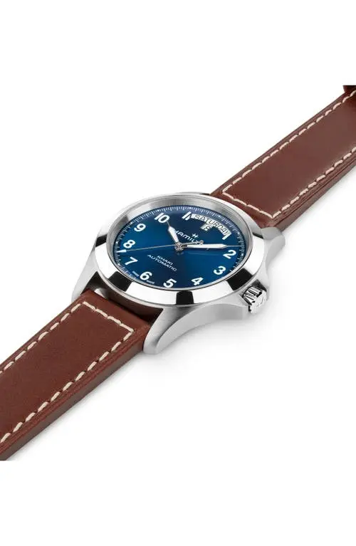 Hamilton Khaki Field Automatic Stainless Steel And Leather Strap Watch - Blue