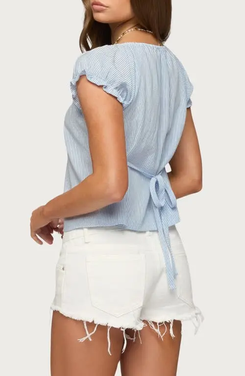 EDIKTED Rhory Pinstripe Puff Sleeve Top - Light-blue