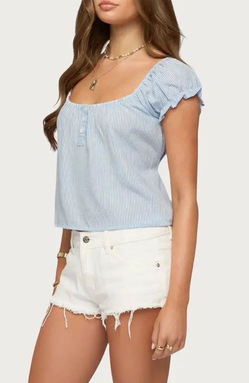 EDIKTED Rhory Pinstripe Puff Sleeve Top - Light-blue