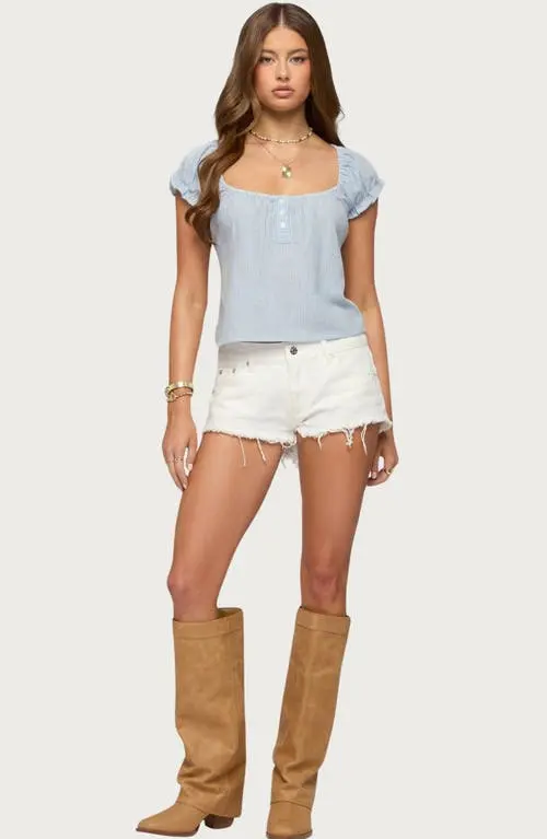 EDIKTED Rhory Pinstripe Puff Sleeve Top - Light-blue