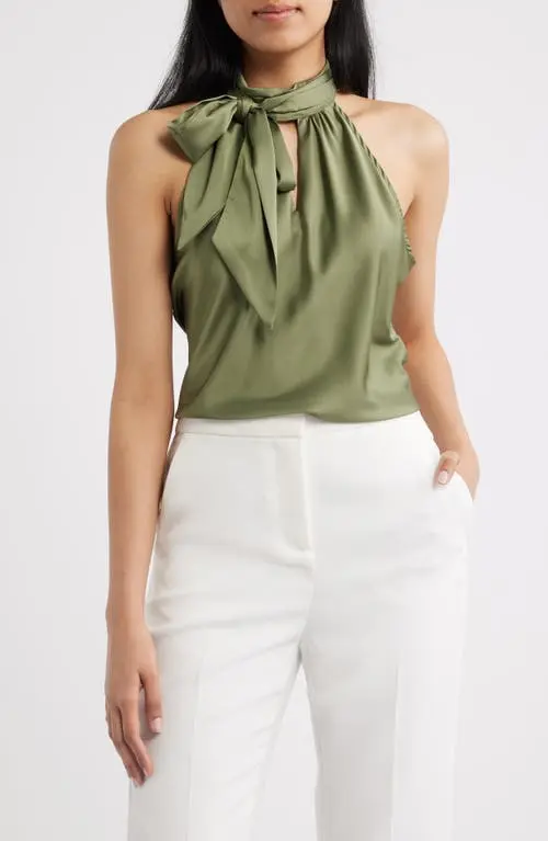 TAHARI ASL Sleeveless Satin Tie Neck Top