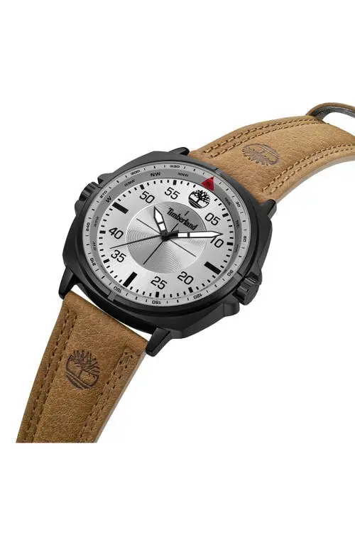 Timberland Williston Leather Strap Watch With Compass Bezel - Brown/silver