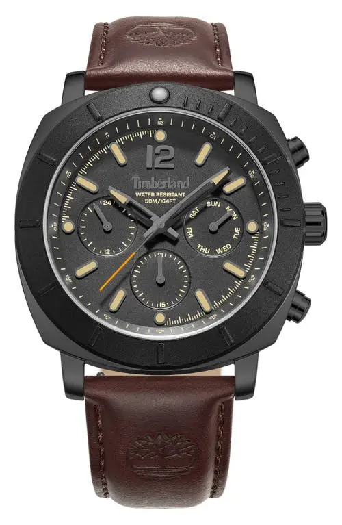Timberland Pyperville Multifunction Leather Strap Watch - Dark Brown