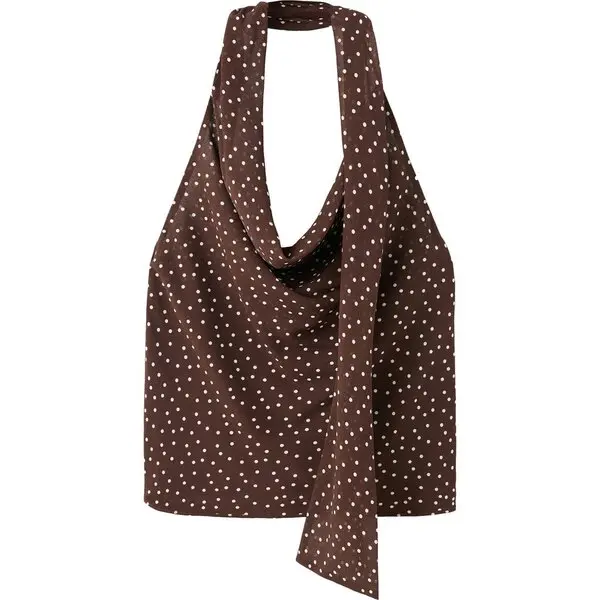 Mango Polka Dot Cowl Neck Sleeveless Top - Brown