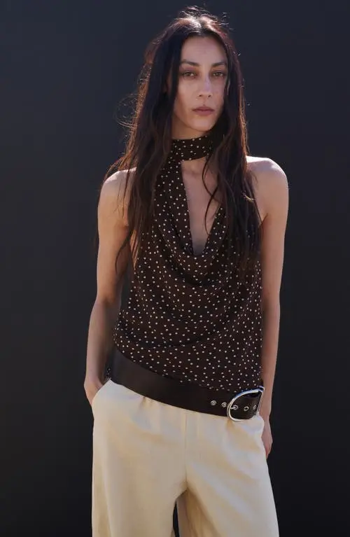 Mango Polka Dot Cowl Neck Sleeveless Top - Brown