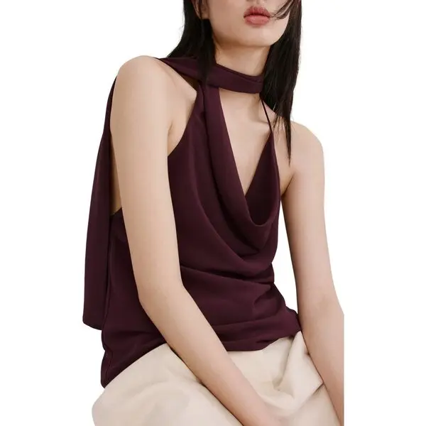 Mango Polka Dot Cowl Neck Sleeveless Top
