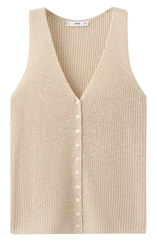 Mango V-neck Button-front Sweater Vest - Sand