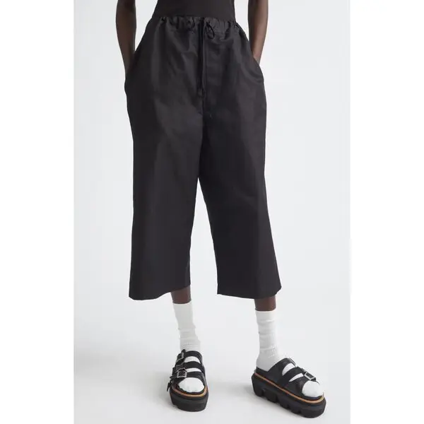 Tao Comme Des Garçons Comme Des Garçons Cropped Cotton & Linen Twill Wide Leg Pants - Black